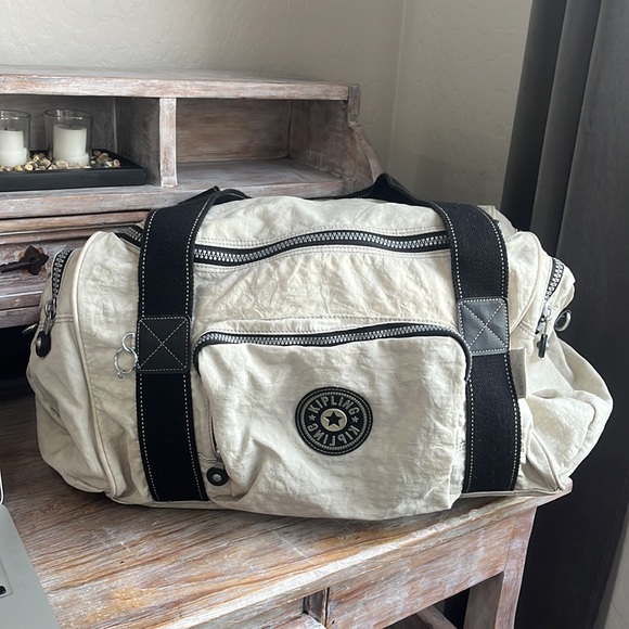 Kipling | Bags | Kipling Large Nylon Duffel Bag Ecru Black | Poshmark